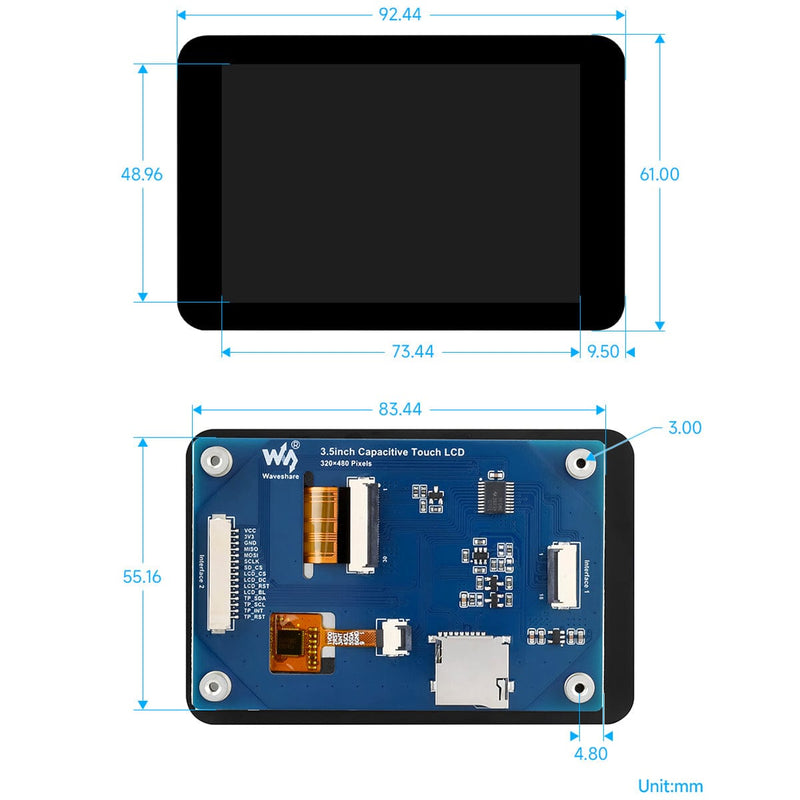 3.5" Capacitive Touch IPS LCD Display (320 x 480) - The Pi Hut