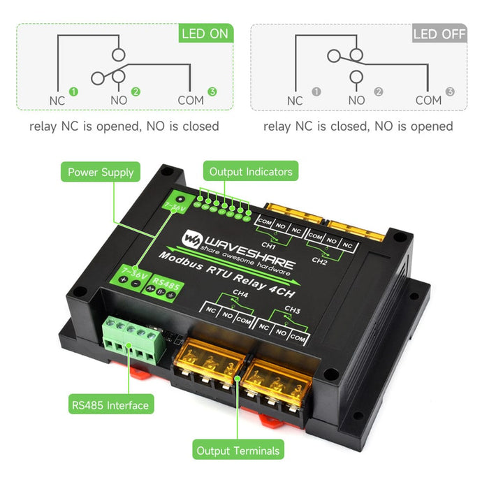4-Channel Modbus RTU Relay Module with RS-485 Interface - The Pi Hut