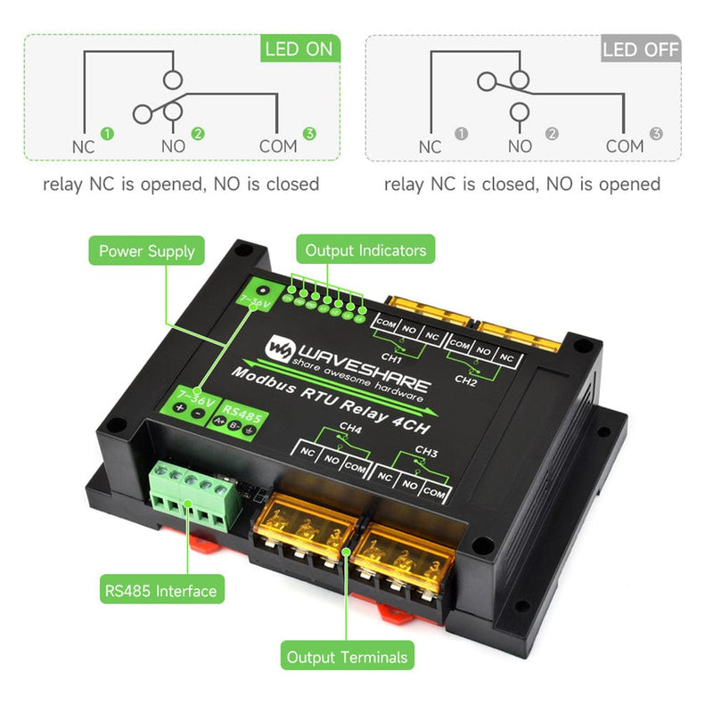 4-Channel Modbus RTU Relay Module with RS-485 Interface - The Pi Hut