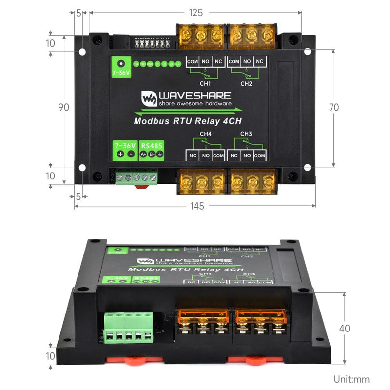 4-Channel Modbus RTU Relay Module with RS-485 Interface - The Pi Hut