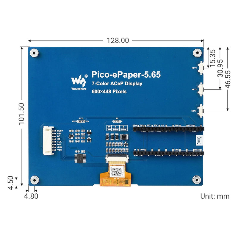 5.65" ACeP 7-Colour E-Paper Display Module for Raspberry Pi Pico | The ...