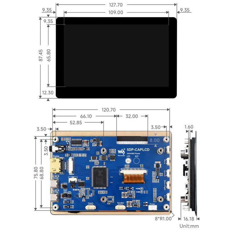 5" IPS HDMI Capacitive Touch Display for Raspberry Pi (1024x600) - The ...