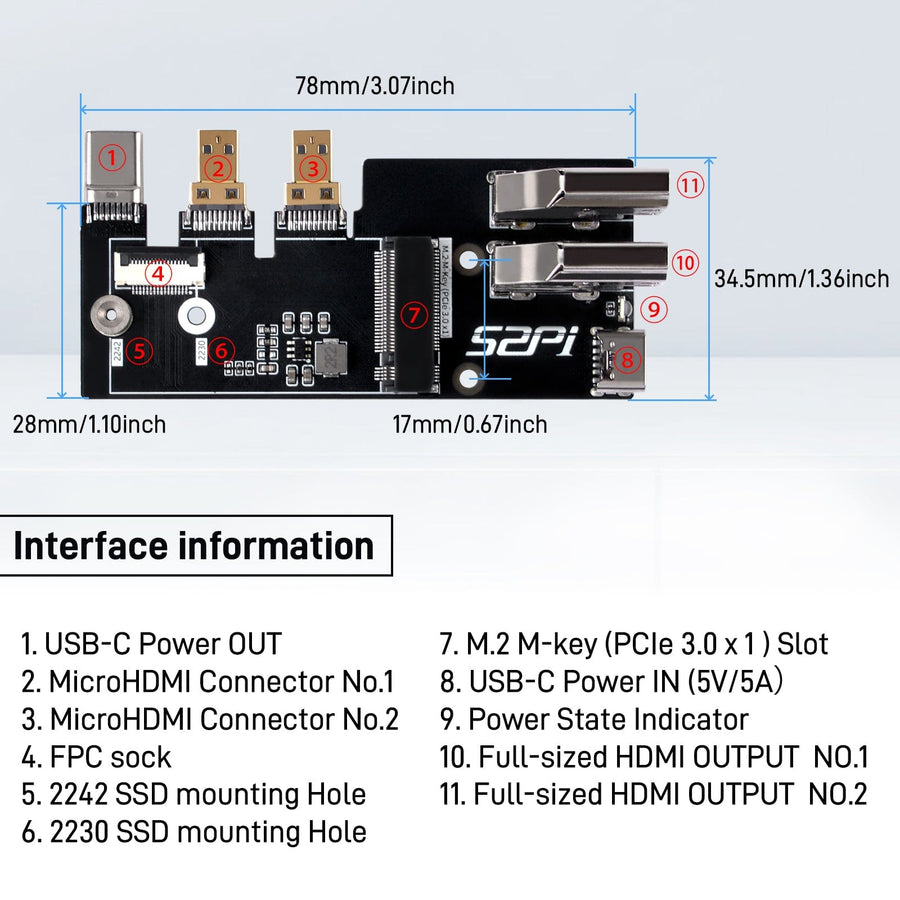 52Pi M.2 Multifunctional Adapter for Raspberry Pi 5 - The Pi Hut