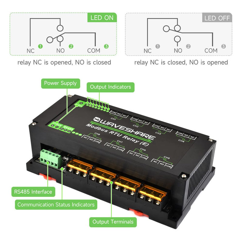 8-Channel Modbus RTU Relay Module (E) with RS-485 Interface - The Pi Hut