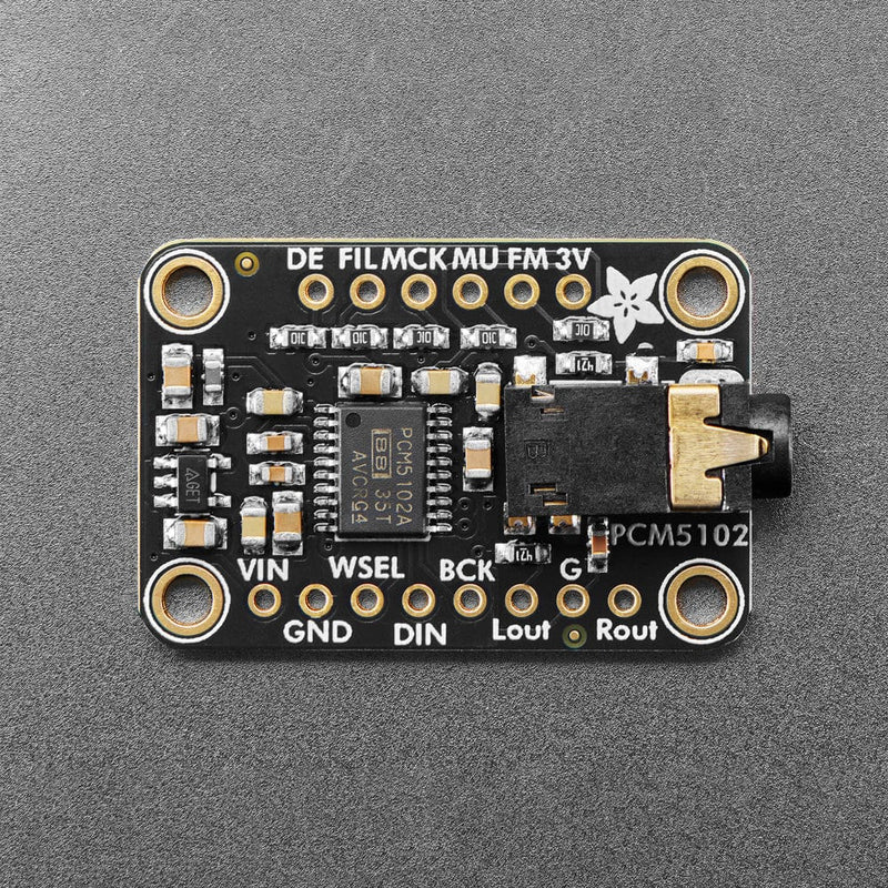 Adafruit PCM5102 I2S DAC with Line Level Output - 112dB SNR - The Pi Hut