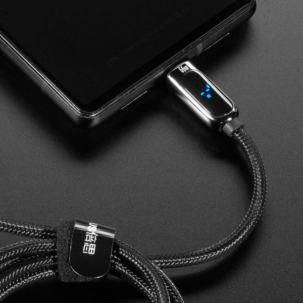 Black Woven USB A to USB C Cable with 66W Watt Display - 1 meter - The ...