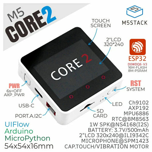 M5Stack Core2 ESP32 IoT Development Kit [Discontinued] - The Pi Hut