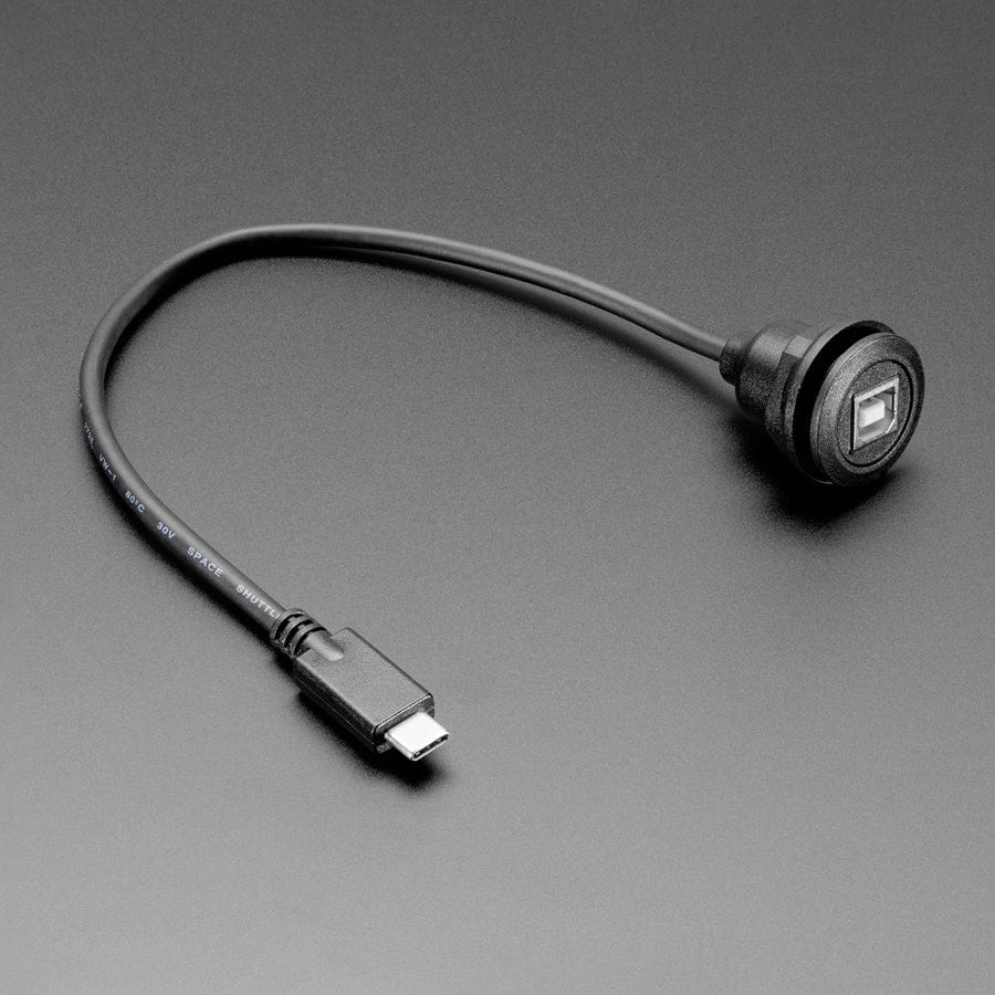 Round Panel Mount USB Cable - USB-B Socket to USB-C Plug - The Pi Hut