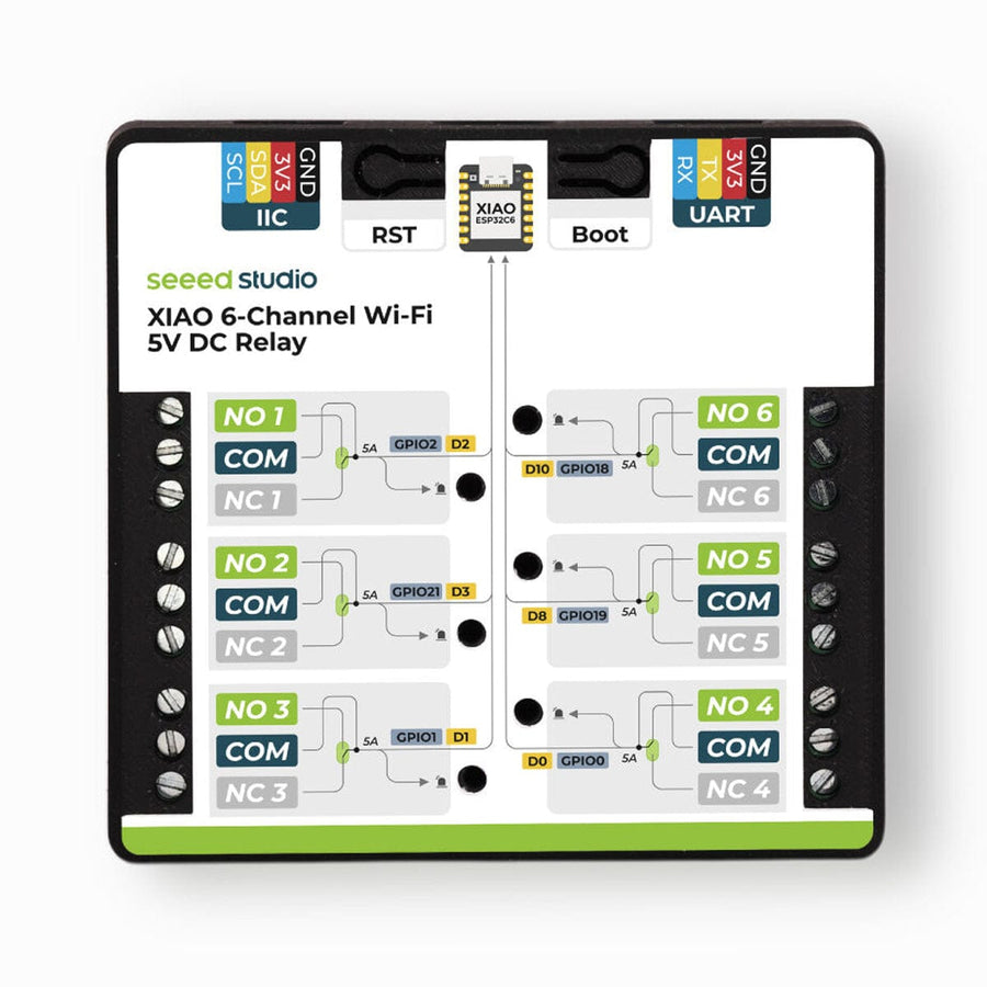 Seeed XIAO 6-Channel Wi-Fi 5V DC Relay (ESP32-C6) - The Pi Hut