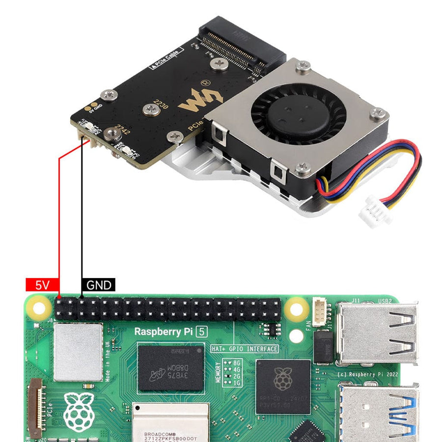 Waveshare M.2 Adapter with Active Cooler for Raspberry Pi 5 - The Pi Hut