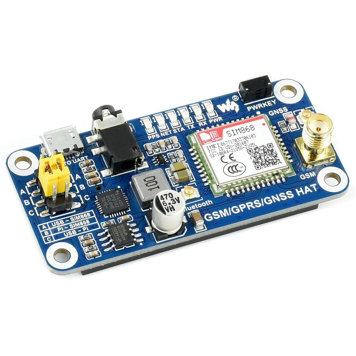 GSM, GPRS, GNSS, Bluetooth and RTC HAT for Raspberry Pi - The Pi Hut