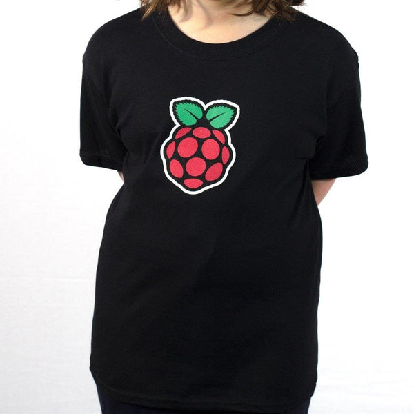 Kids Black Raspberry Pi Logo T-shirt [discontinued] - The Pi Hut