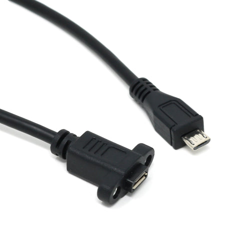 Panel Mount Extension USB Cable - Micro-USB Male to Female - The Pi Hut