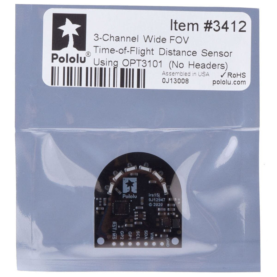 Pololu 3-Channel Wide FOV Time-of-Flight Distance Sensor OPT3101 (No ...